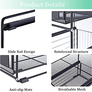 CBYJK Stackable 2-Tie Under Sink Cabinets Organizer With Sliding Storage Drawer, Under Sink, Pull Out Cabinets Organizer Shelf, Sliding Basket Organizer Drawer For Kitchen, Bathroom, Office, Black