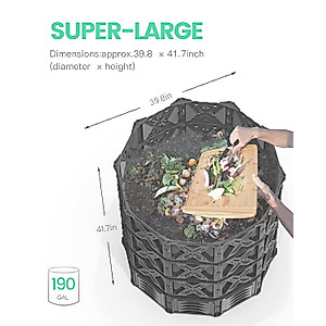 Large Compost Bin - 190 Gallon (720 L) Garden Composter with Better Aeration System, Easy Assembling/BPA Free/Sturdy/Outdoor Compost Tumbler