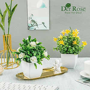 Der Rose 2 Pack Fake Plants Mini Artificial Faux Plants with Flowers for Home Office Table Room Farmhouse Decor Indoor