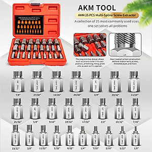 AKM 25Pcs Screw Extractor Set, Hex Head Multi-Spline Easy Out Bolt Extractor Set, Chrome Molybdenum Alloy Steel Rounded Bolt Remover