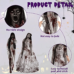 Naozinebi Halloween Wall Decorations Stickers Large Scary Female Ghost Bride Wall Decals Haunted House Decoration Halloween Clings for Halloween Home Window Door Indoor Decorations