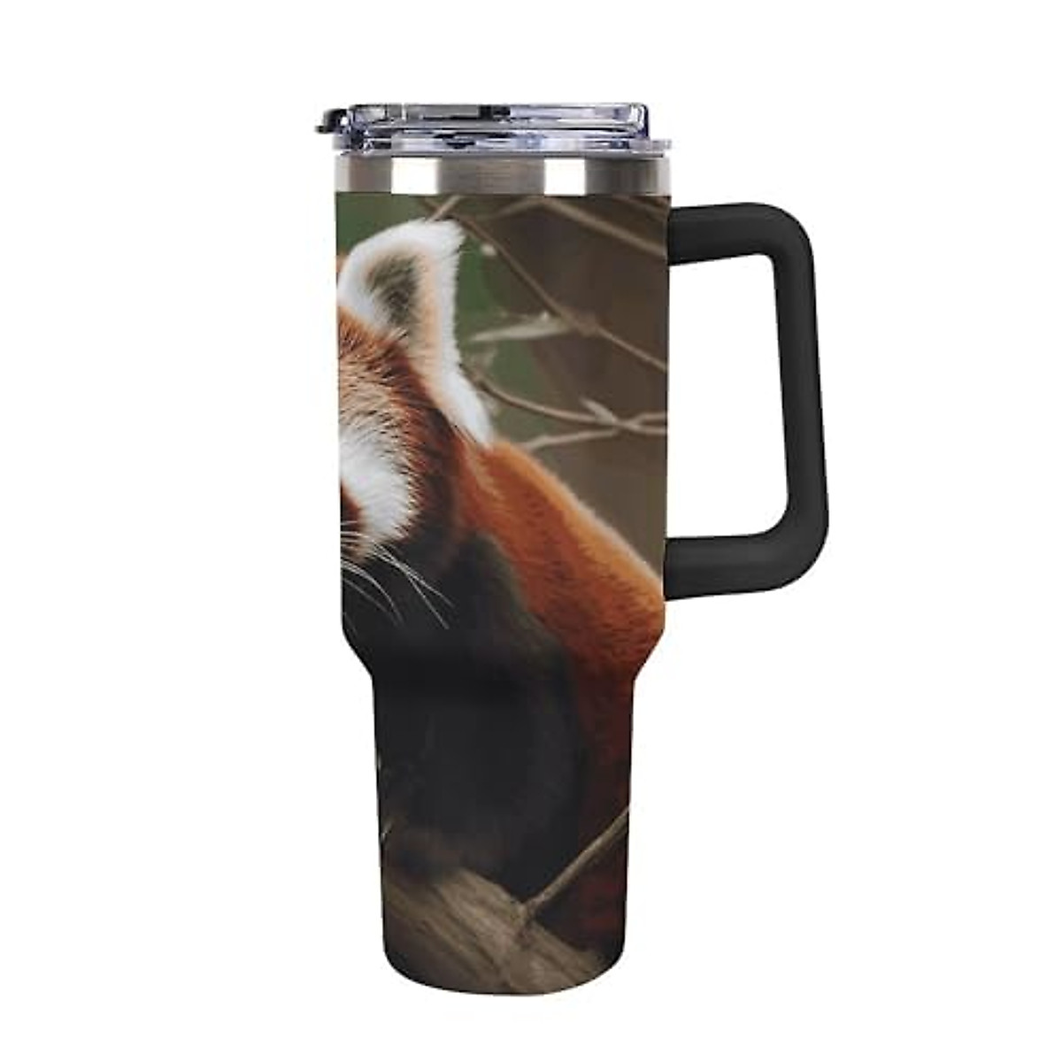FJWKLRBV Red Panda on Tree Branch 40 Oz Water Bottle, Stainless Steel Tumbler with Handle And Straw, Extra Large Insulated Tumbler, Flip Straw Tumblers for Sports, Work, Car, Travel And Weekends