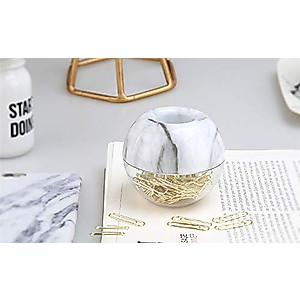 MultiBey Gold Paper Clips in Elegant Magnetic Marble White Clip Holder, 28mm, 100 Clips per Box