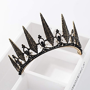 S SNUOY Black Crowns for Women Rhinestone Tiara Baroque Crown Wedding Headpiece Costume Party Accessories for Women