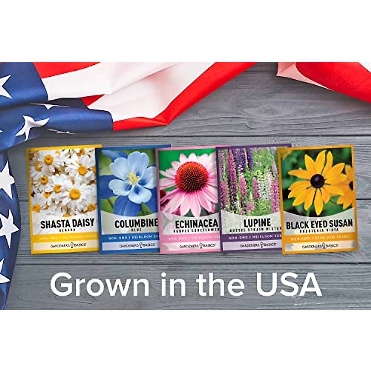 Perennial Flower Seeds for Planting Outdoors (5 Variety Pack) Lupine, Columbine, Echinacea Purple Coneflower, Black Eyed Susan, Shasta Daisy for Pollinators Wildflower Seed by Gardeners Basics