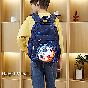 LEDAOU Backpack for Kids Boys School Bags Teen Bookbags Set School Backpack with Lunch Box and Pencil Case (Soccer Ball)