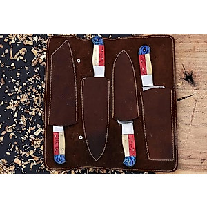 Vintage Blacksmith/Handmade Damascus Hunting Knife - fixed Blade Hunting Knife with Sheath Handmade Damascus Chef Knives Set of 4 pcs