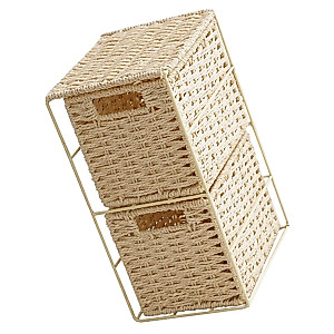 Cabilock Rattan Double Layer Basket wicker basket 3 drawer plastic storage 2 tier organizer baskets woven sliding basket plastic drawers for clothes pantry pvc imitation rattan egg to weave