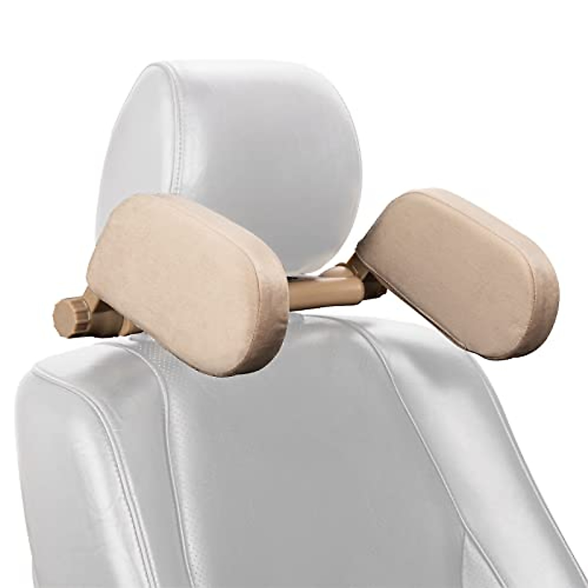 Car Headrest Pillow, Toolwiz Children Pillow for Head Neck Support for Car Seat, Soft Velvet Road Pal Headrest Kids Pillows For Sleeping, Ergonomic 360° Adjustable Travel Pillow for Child Adult, Beige