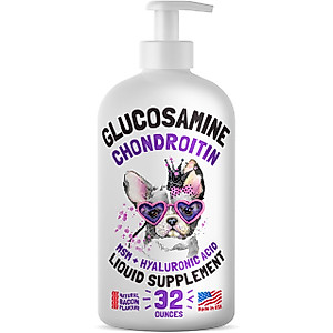 Hemp Hip & Joint Supplement for Dogs 30 Soft Chews and Liquid Glucosamine for Dogs Bacon Flavour with Chondroitin, MSM & Hyaluronic Acid 32 oz