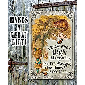 I Knew Who I Was This Morning But - Alice in Wonderland Decor - Metal Sign - Use Indoor/Outdoor - Metal Alice in Wonderland Signs Home Decor Wall Art - Alice in Wonderland Gifts and Decorations