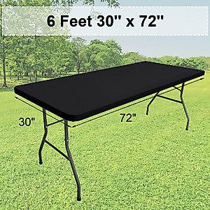 homing 2 Pack Rectangle Table Cloth, Waterproof Polyester Elastic Fitted Tablecloth Fits for 6 Foot Folding Tables, Washable Table Protector for Picnic, Camping, Outdoor, Black