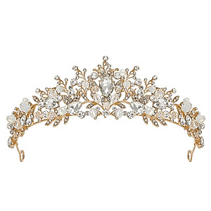 SWEETV Jeweled Wedding Tiaras and Crowns for Women, Metal Princess Tiara Queen Crown for Bride, Bridal Headpieces for Birthday Quinceanera Pageant Prom, Gold