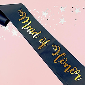Magnusson's Garden Maid of Honor Sash, Bachelorette Party Black and Gold Sash, Bridal Shower Decorations, Wedding Party Accessories, Chief Bridesmaid Proposal Gift Ideas