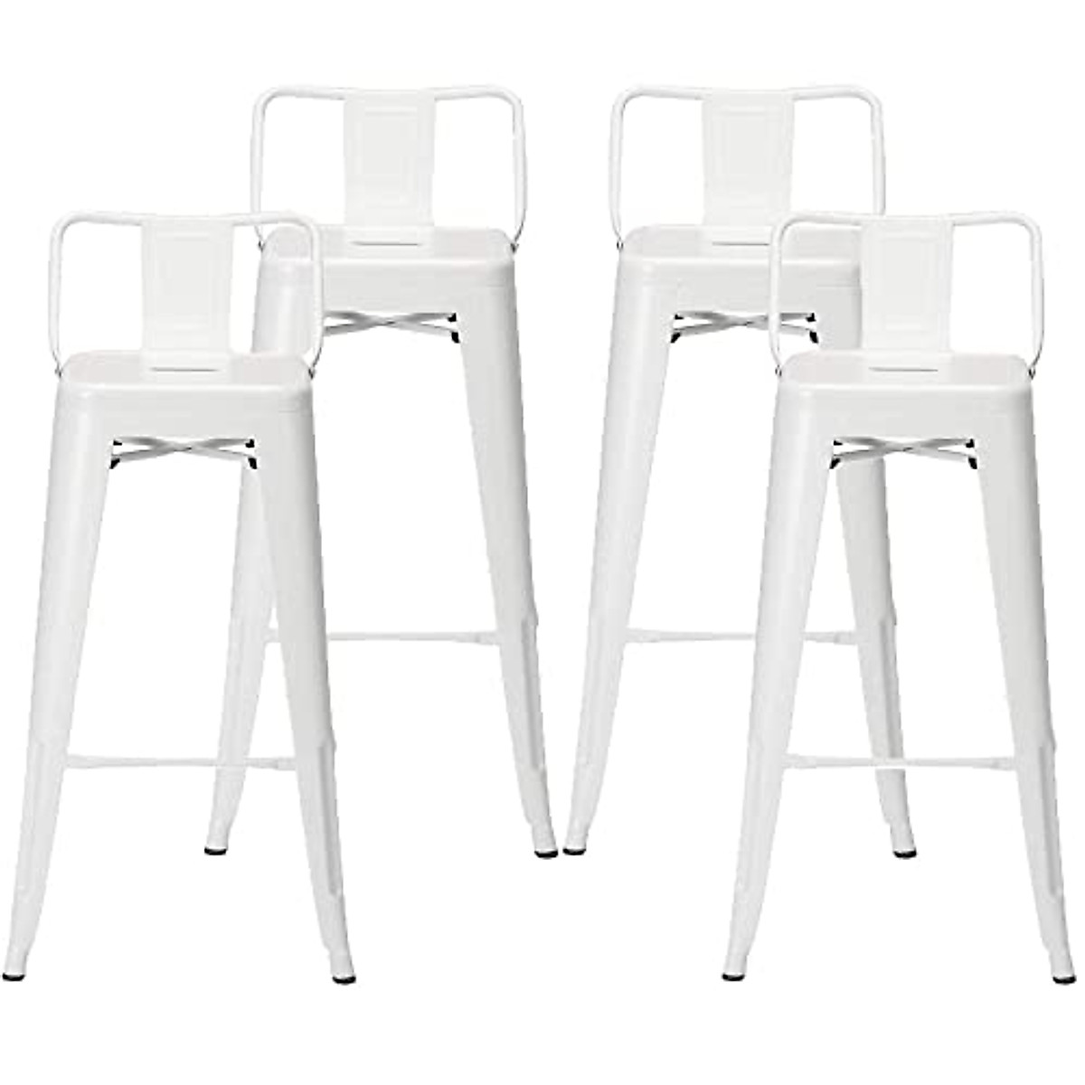 Changjie Furniture Metal Barstools Set of 4 Industrial Bar Stools Counter Stools with Backs Indoor-Outdoor Counter Height Bar Stools (24 inch, White)