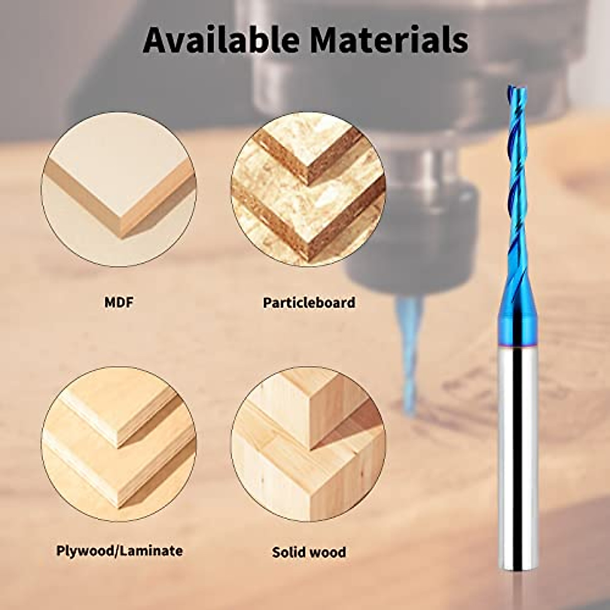 EANOSIC Upcut Spiral Router Bit 1/4 inch Shank, 1/8 inch Cutting Diameter, Extra Long 3 inch Solid Carbide with Nano Blue Coating CNC Router Bits End Mill for Wood Cut, Carving
