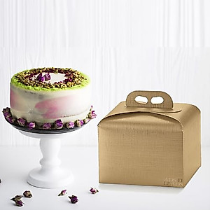 A&L Golden Cakes Bakery boxes - Tall Cake Box with Handles- Non-corrugated cardboard packaging Pastries, Chocolates, Pie, Birthday Party Containers, Wedding, Valentine's Day (GOLD 9.6 x 9.6 x 5 Inch)