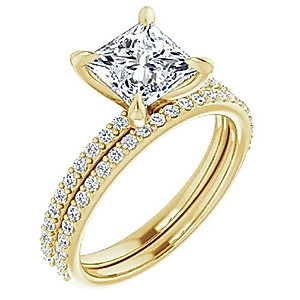 10K Solid Yellow Gold Handmade Engagement Rings 3.0 CT Princess Cut Moissanite Diamond Solitaire Wedding/Bridal Ring Set for Women/Her Propose Ring (10)