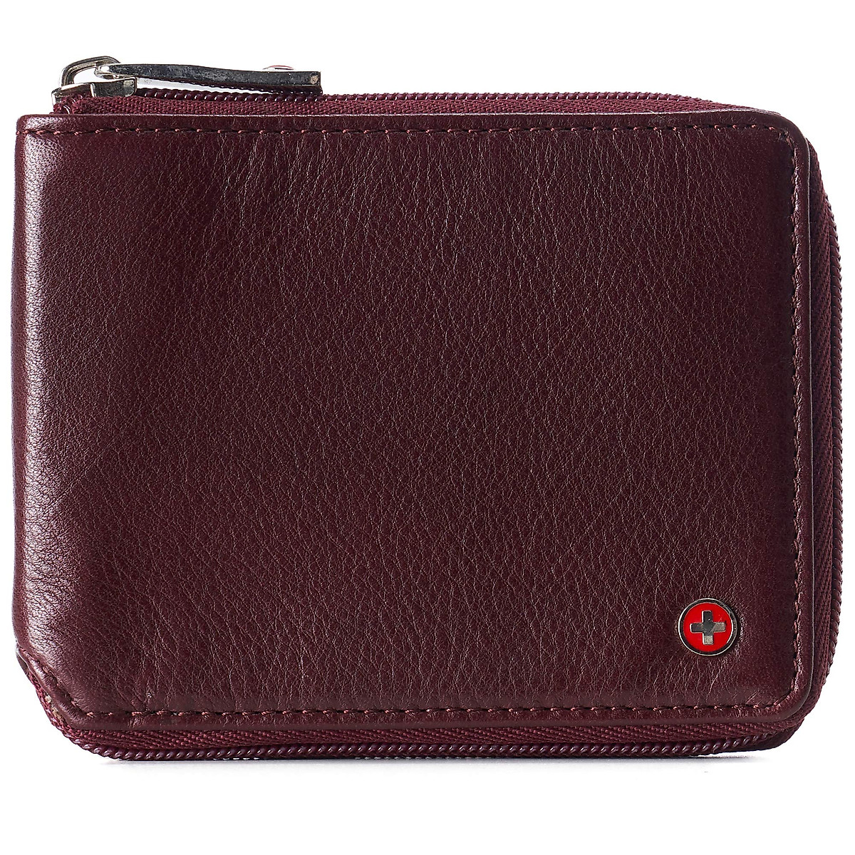 Alpine Swiss Logan Zipper Bifold Wallet For Men or Women RFID Safe Comes in a Gift Box Burgundy