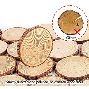 Wood Slices 16Pcs 3.5''-4'' Unfinished Wood Rounds Natural Thicken Slab with Bark for Coasters Centerpieces Wedding Rustic Craft Wooden Christmas Ornaments