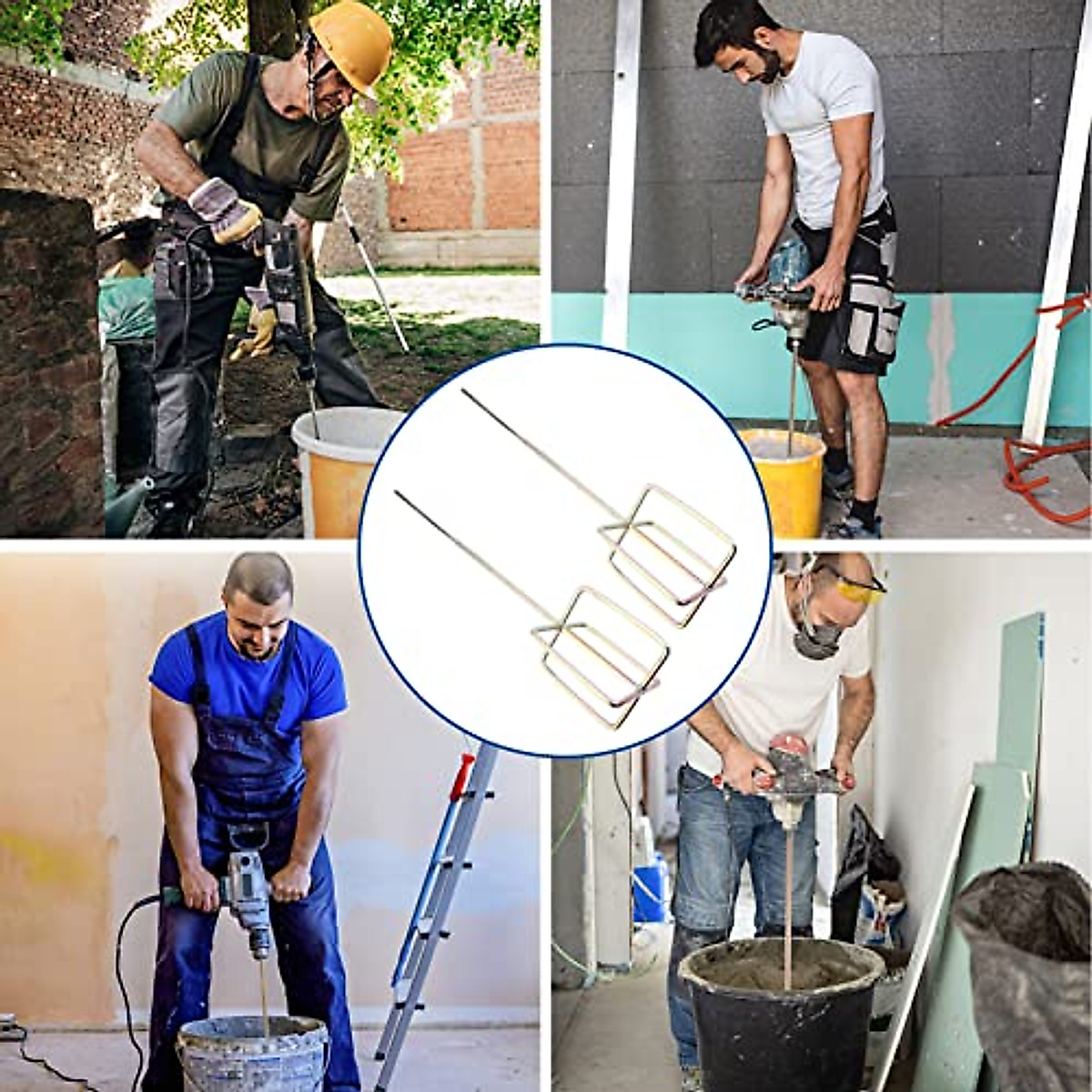 DOITOOL 2Pcs Paint and Mortar Mixer, Power Drill Mixer Attachment, Metal Paint Mud Mixer Heavy Duty Cement Mixer Concrete Drill Mixing Rods Professional Paint Cement Grout Bucket Mixer