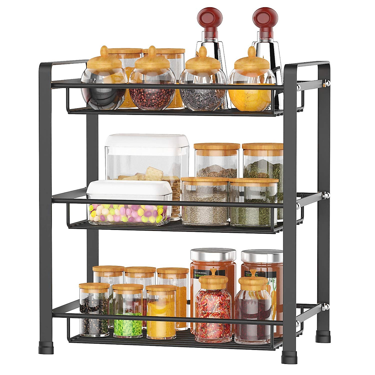 Bathroom Countertop Organizer, Packism 3 Tier Premium Detachable Kitchen Spice Rack for Counter top, Wire Basket Storage Counter Shelf Organizer, Black