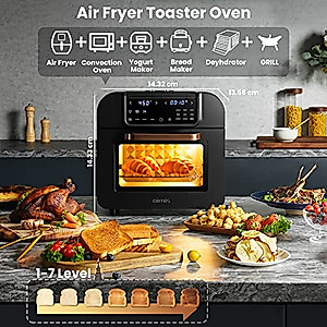 OIMIS Air Fryer Oven, 17QT 10-in-1 Countertop Toaster Oven, Smart Air Fryer Toaster Oven with Rotisserie, Dehydrator, Digital LED Screen, Countertop Convection Oven, 6 Accessories, 1500w, Black, ETL Certified,UPGRADED Panel