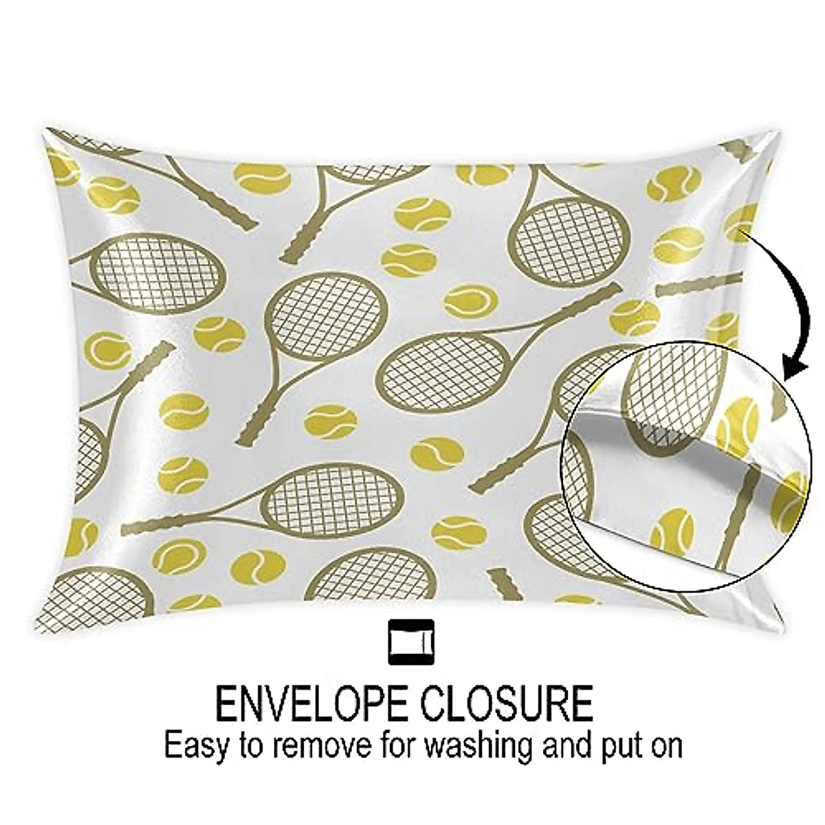 Tennis Rackets Satin Pillow Cases Silk Satin Pillowcase for Hair and Skin Standard Set of 2 Super Soft Silk Pillowcase with Envelope Closure (20x26 in)