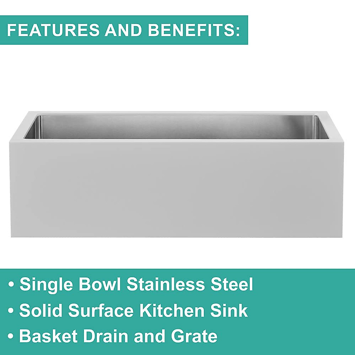 Westbrass BSS133W 33" Single Bowl 18 Ga. Stainless Steel Kitchen Sink with White Solid Surface Farmhouse Apron Front and Rim Top
