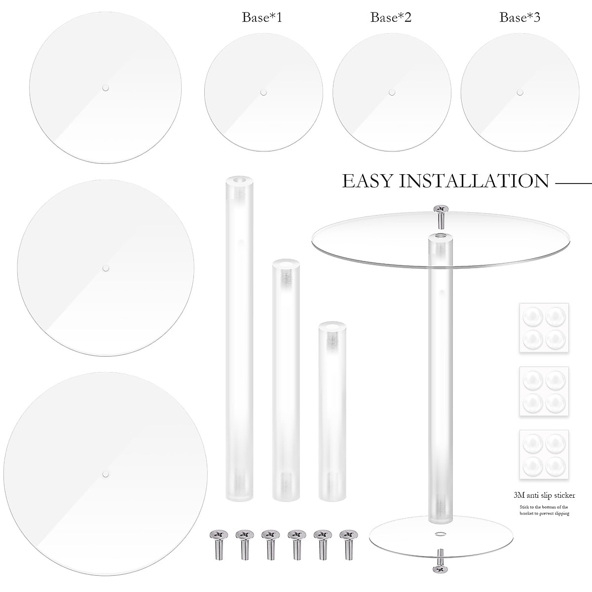 3PCS Acrylic Cake Stand, Tall Cake Stand, Acrylic Dessert Table Display Set, Round Clear Cake Stand, for Wedding, Event, Birthday Party