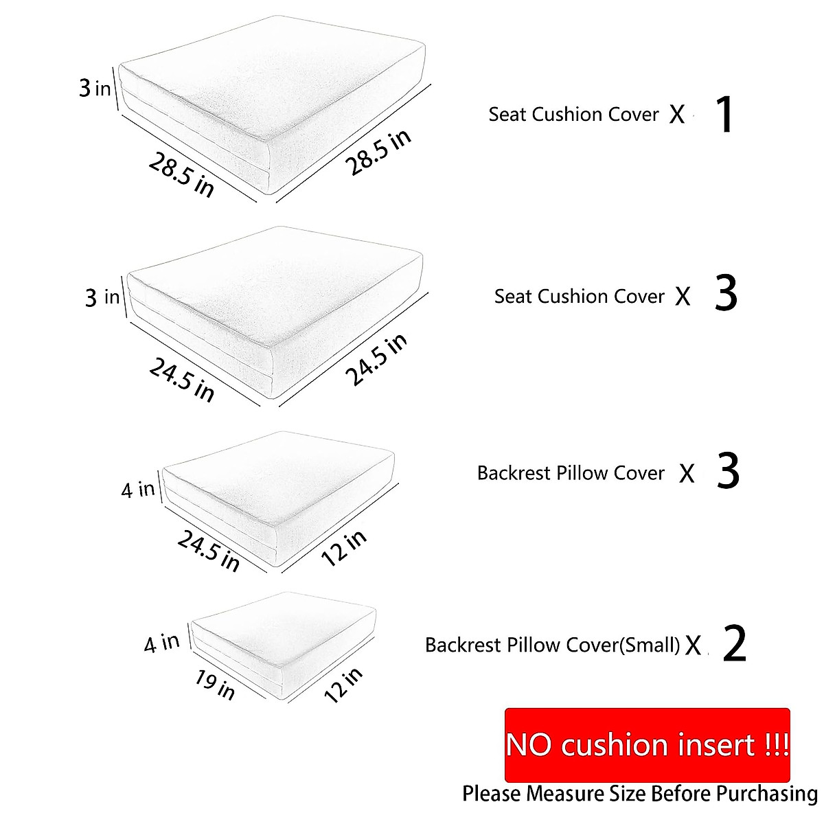 SUSIE'S GARDEN 9p Patio Cushion Covers Outdoor Patio Cushions Covers Replacement Waterproof with Zipper for 6 Pcs Patio Furniture Set, Slipcovers for Outdoor Cushions Covers Passive Gray, Covers Only