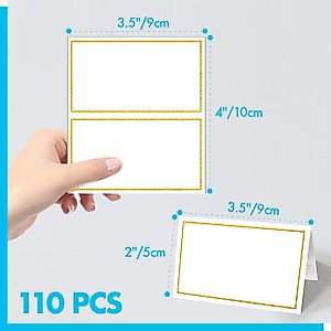 110 PCS Tent Cards, Small Place Cards with Gold Foil Border Delicate Seating Cards Blank Name Cards Escort Cards for Wedding, Table, Dinner Parties, Receptions (Each Measures 2” x 3.5”)