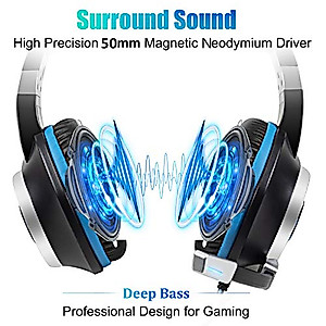 BUTFULAKE GH-1 Gaming Headset for PS5, PS4, Xbox One, Xbox One S, PC, Nintendo Switch, Mac, Laptop, 3.5mm Wired Pro Stereo Over Ear Gaming Headphones with Noise Cancelling Mic, LED Light (clue/Black)