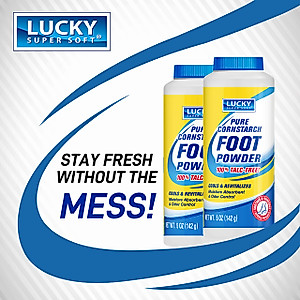 Lucky Super Soft Cornstarch Foot Powder, Talc-Free, Moisture Absorbing Odor Fighting Formula, Natural Protection Against Chafing - (12, 5-Ounce Bottles)