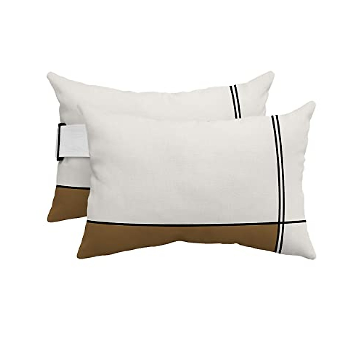 Recliner Head Pillow Ledge Loungers Chair Pillows with Insert Abstract Gemoetric Art Brown Color Block Lumbar Pillow with Adjustable Strap Outdoor Waterproof Patio Pillows for Beach Pool, 2 PCS