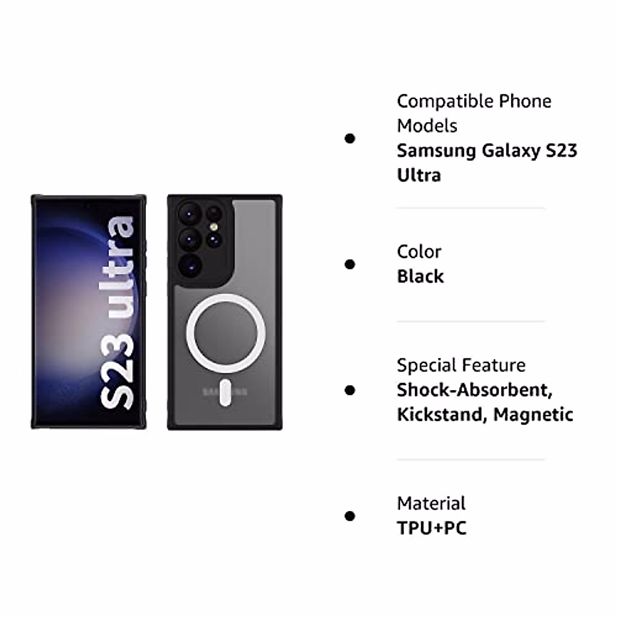 YMHML for Samsung Galaxy S23 Ultra Magnetic Case, Galaxy S23 Ultra Case with Camera Cover, Translucent Matte Back Anti-Fingerprint Shockproof Phone Case Compatible with Wireless Charger