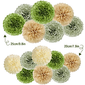 Olive Sage Green Tissue Paper Pom Poms Safari Jungle Party Decorations Paper Flowers Decorations Natural Green Boho Hanging Décor for Birthday Baby Shower Bridal Wedding Party Supplies