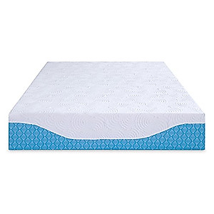PrimaSleep 12 Inch Multi-Layered I-Gel Infused Memory Foam Mattress | White/Blue | Queen