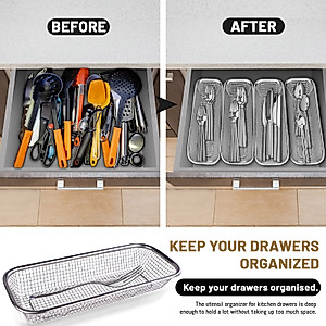 LELE LIFE 4Pcs Silverware Organizer Utensil Organizer, 18/8 Stainless Steel Mesh Kitchen Drawer Organizer, Raised Bottom Flatware Cutlery Organizer in Drawer, Silverware Tray Holder