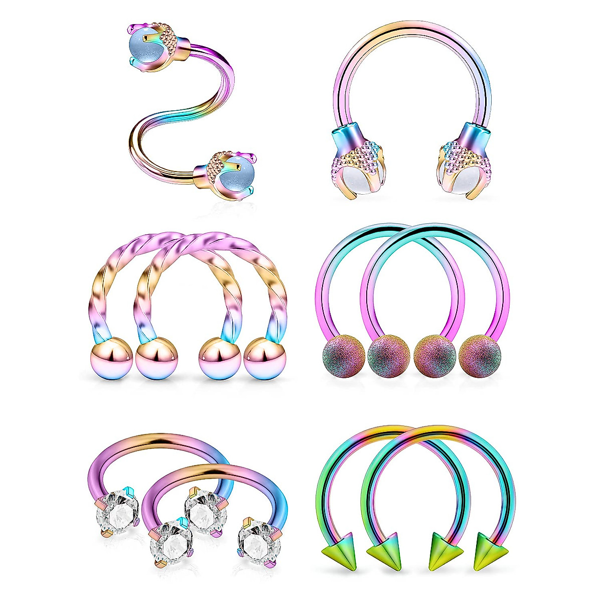 Cisyozi 16G Lip Rings Hoop Piercing Jewelry for Women Stainless Surgical Steel Spiral Horseshoe septum Ring Dragon Claw Tragus Helix Cartilage Earring Hoop Piercing Jewelry for Women Men 16 Gauge 8mm