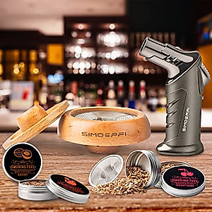 Cocktail Smoker Kit with Torch, Old Fashioned Smoker Kit for Bourbon Whiskey Drink, with 4 Different Flavor Wood Smoker Chips, Vodka/Gin/Tequila/Rum Liquor Gifts for Whiskey Lovers, Father(No Butane)