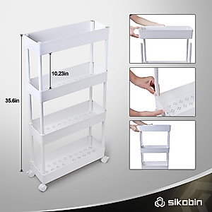 Sikobin Narrow Bathroom Storage Cart for Small Space Organization,Slim Rolling Storage Cart with Wheels,White Shelves as Laundry Room Organizer, Washroom Organizer,Kitchen Organizer