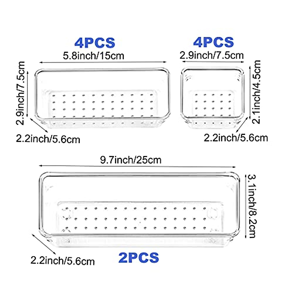 12 Piece Pantry Organization and Storage Bins - Seitop 2 Large Food Storage Organizer & 10 Pcs Clear Drawer Organizers, Removable Dividers Plastic Snack Organizer for Fridge Kitchen Cabinet