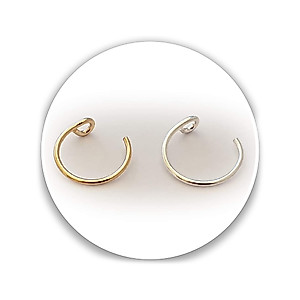 Set of 2 Faux Clip-On Nose Rings 20g - 925 Sterling Silver & 14k Gold Filled - No Piercing Needed Nose Ring