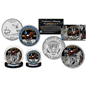 Apollo 11 50th Anniversary Man on Moon 2-Coin Set FL. Quarter & JFK Half Dollar