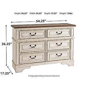 Signature Design By Ashley Realyn French Country Youth 6 Drawer Dresser, Chipped White & Brown