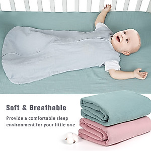 BSTOPPT 2 Pack Muslin Crib Sheets，Fitted Crib Mattress Sheets for Boys and Girls，28"x 52" (Grey & White)