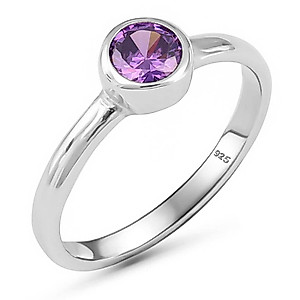 LOMBARDY JEWELRY Genuine 925 Sterling Silver Round Shape Brilliant Cut Cz Cubic Zirconia Purple Amethyst Color Stone Luxury Statement Birthstone Ring for Women (8)