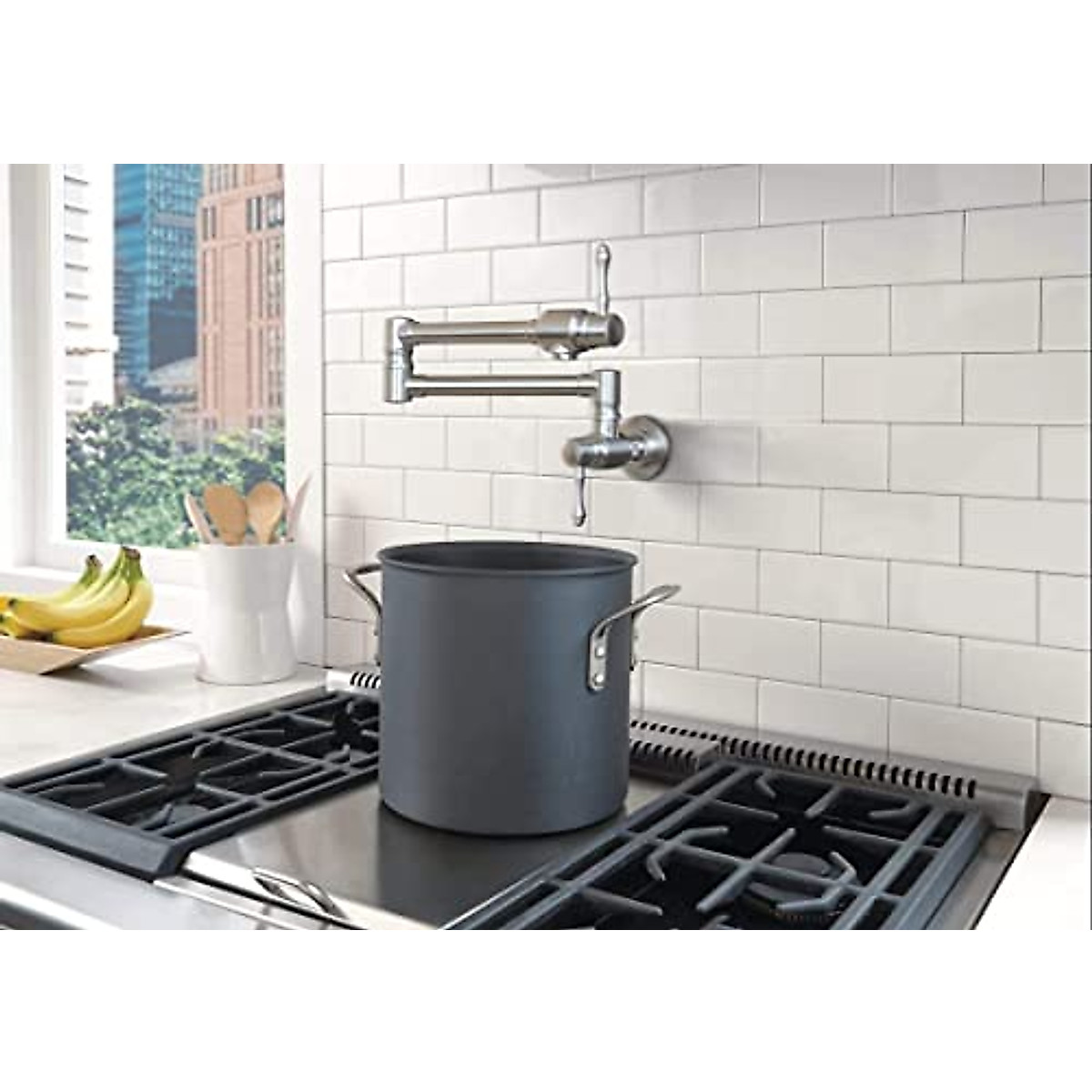 MSTJRY Pot Filler Faucet Wall Mount Stainless Steel Commercial Kitchen Faucet Double Joint Spout Folding Stretchable Swing Arm with Single Hole 2 handles