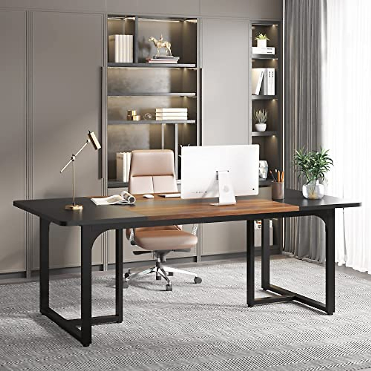 Tribesigns 70.86" Executive Desk, Large Office Computer Desk with Strong Metal Frame, Wooden Workstation Business Furniture, 8 People Rectangle Conference Table for Home Office